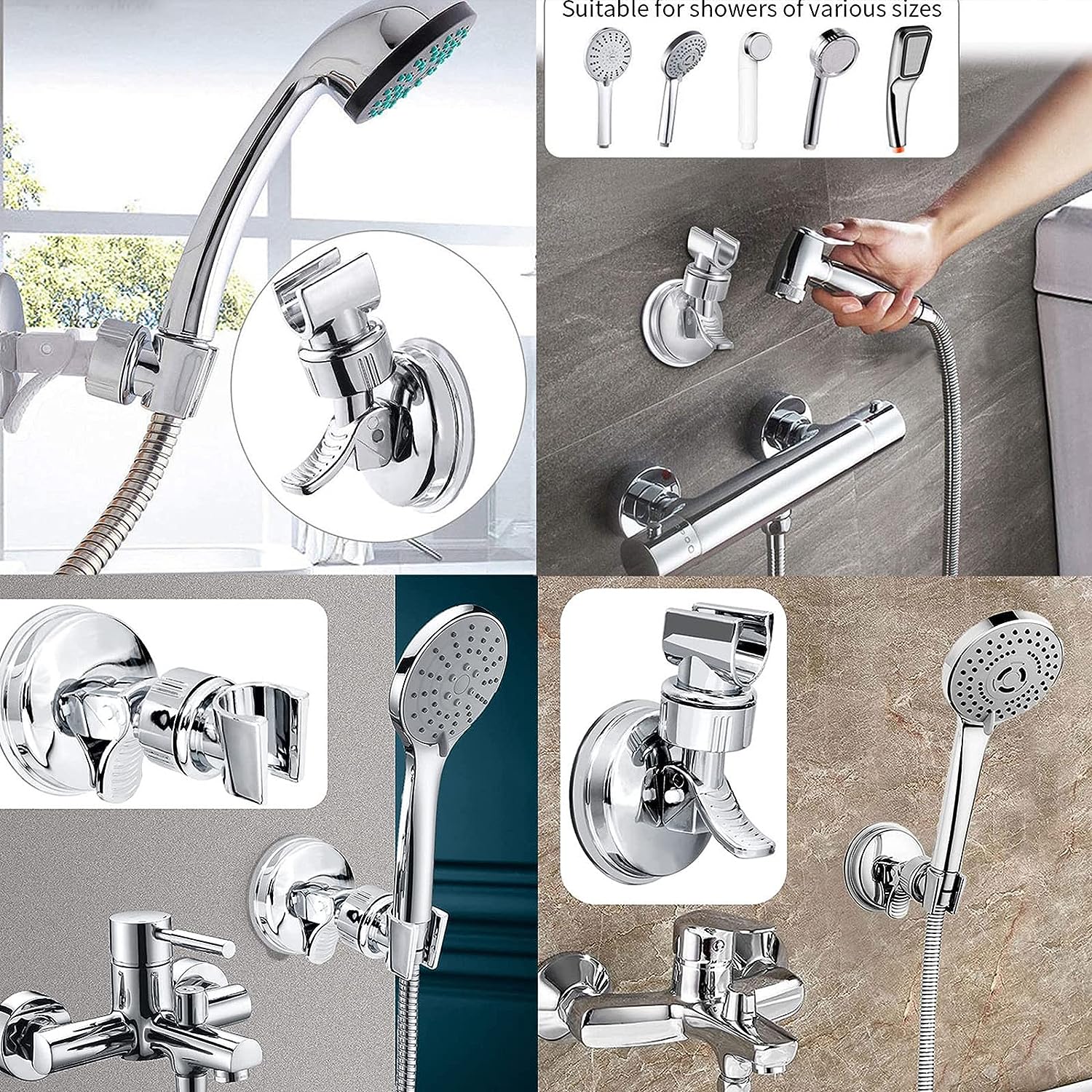 Set 2 suport cu ventuza pentru para de dus, JENUOS®, reglabil 360 grade ...