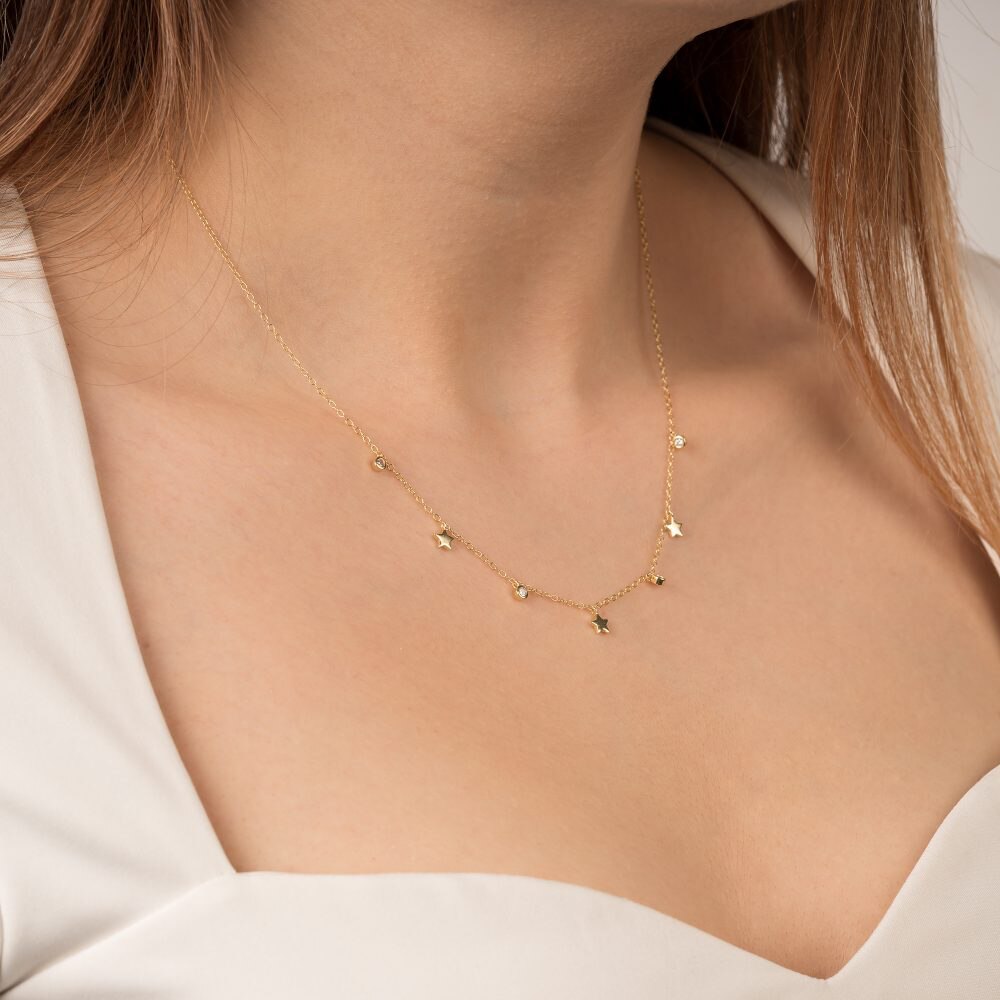 Colier dama din argint 925 placat cu aur Mini Stars - eMAG.ro