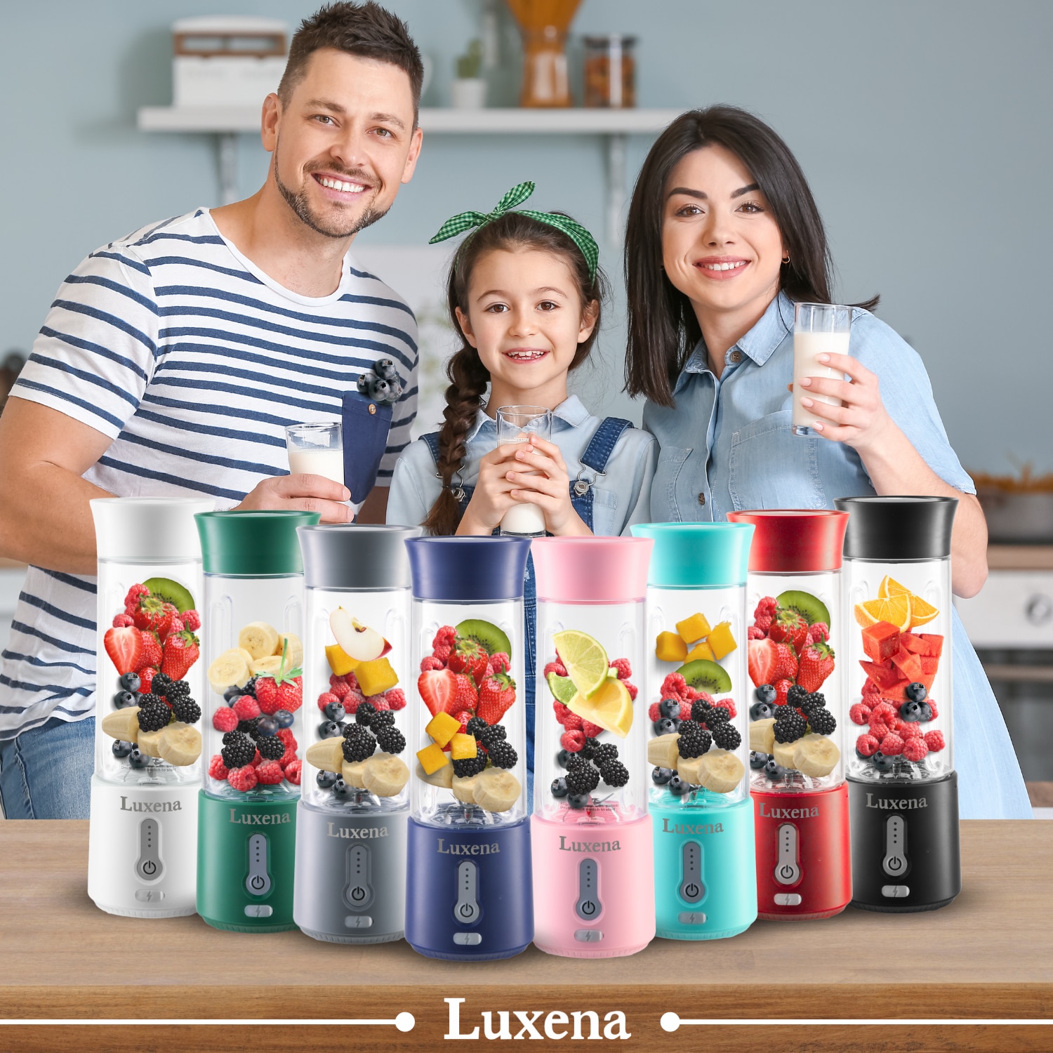 Blender portabil Luxena, alb, compact, fara Bisphenol A ...