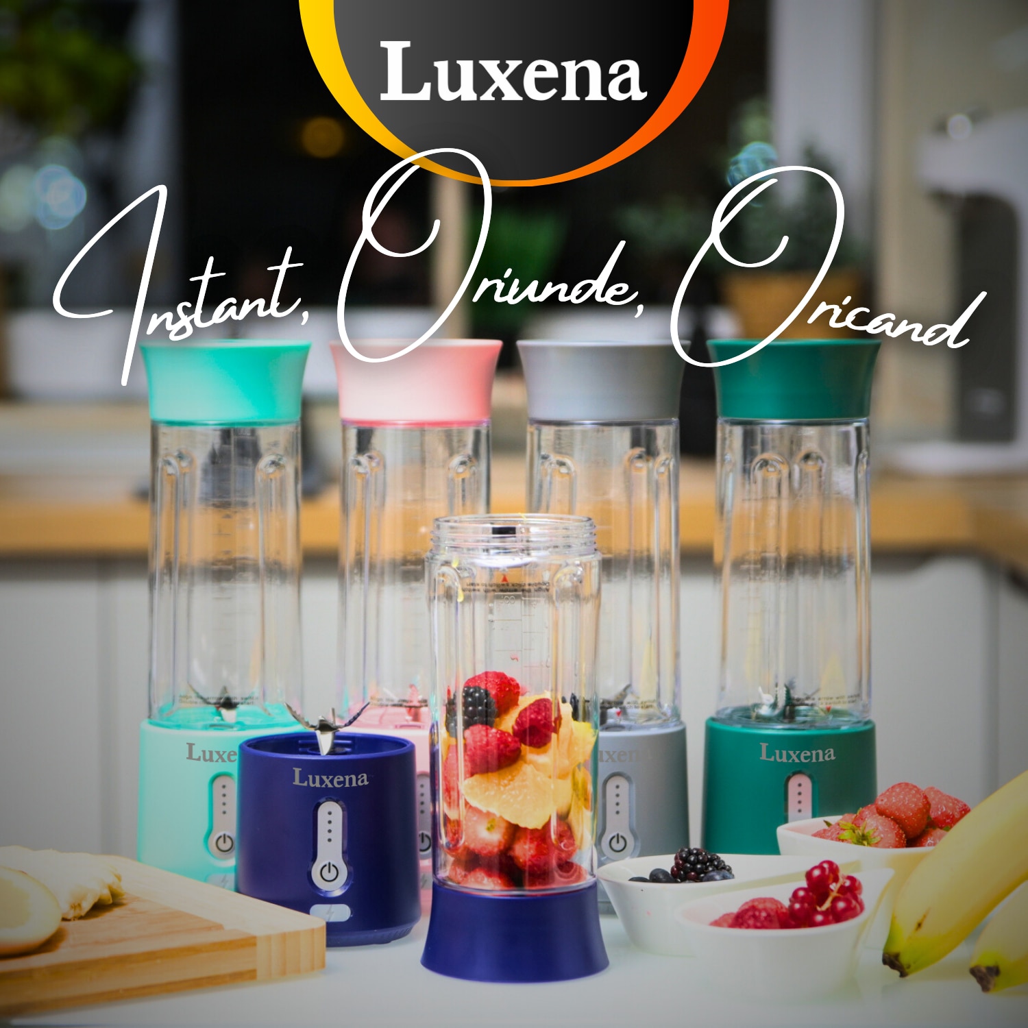 Blender portabil Luxena, gri, compact, fara Bisphenol A ...