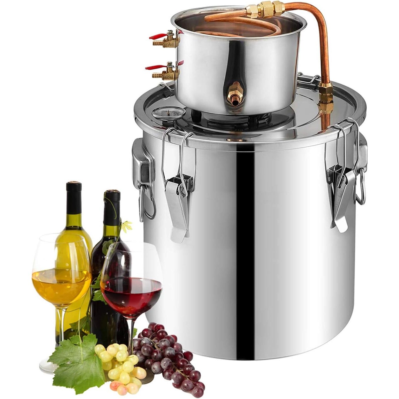 Distilator de alcool, 30L, cupru inoxidabil Moonshine Still, argint ...