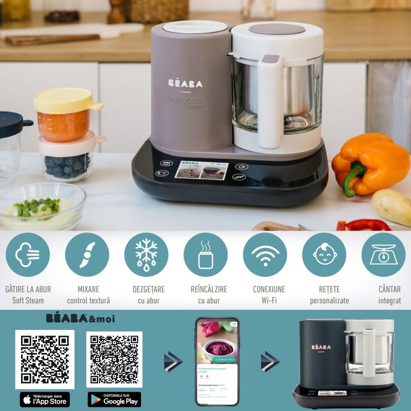 Robot Beaba Babycook Smart + Wi-Fi Dove Grey - eMAG.ro