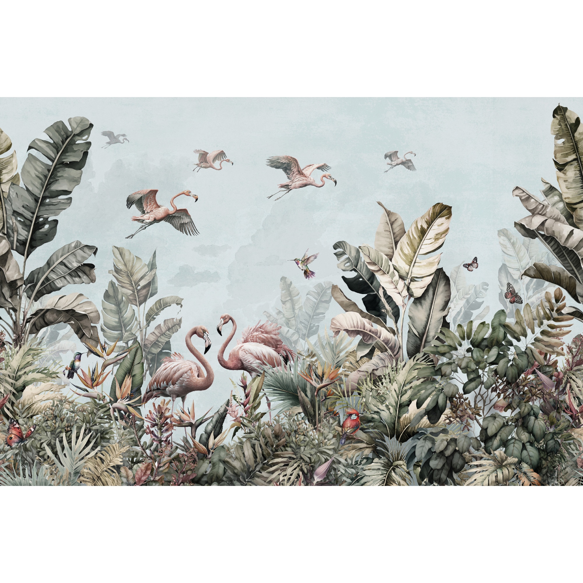 Fototape pasari tropicale, flamingo roz, plante exotice 360 cm x 240 cm ...