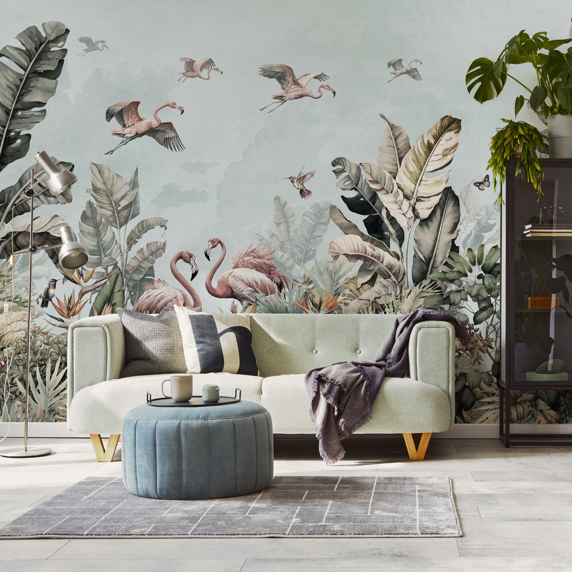 Fototape pasari tropicale, flamingo roz, plante exotice 360 cm x 240 cm ...