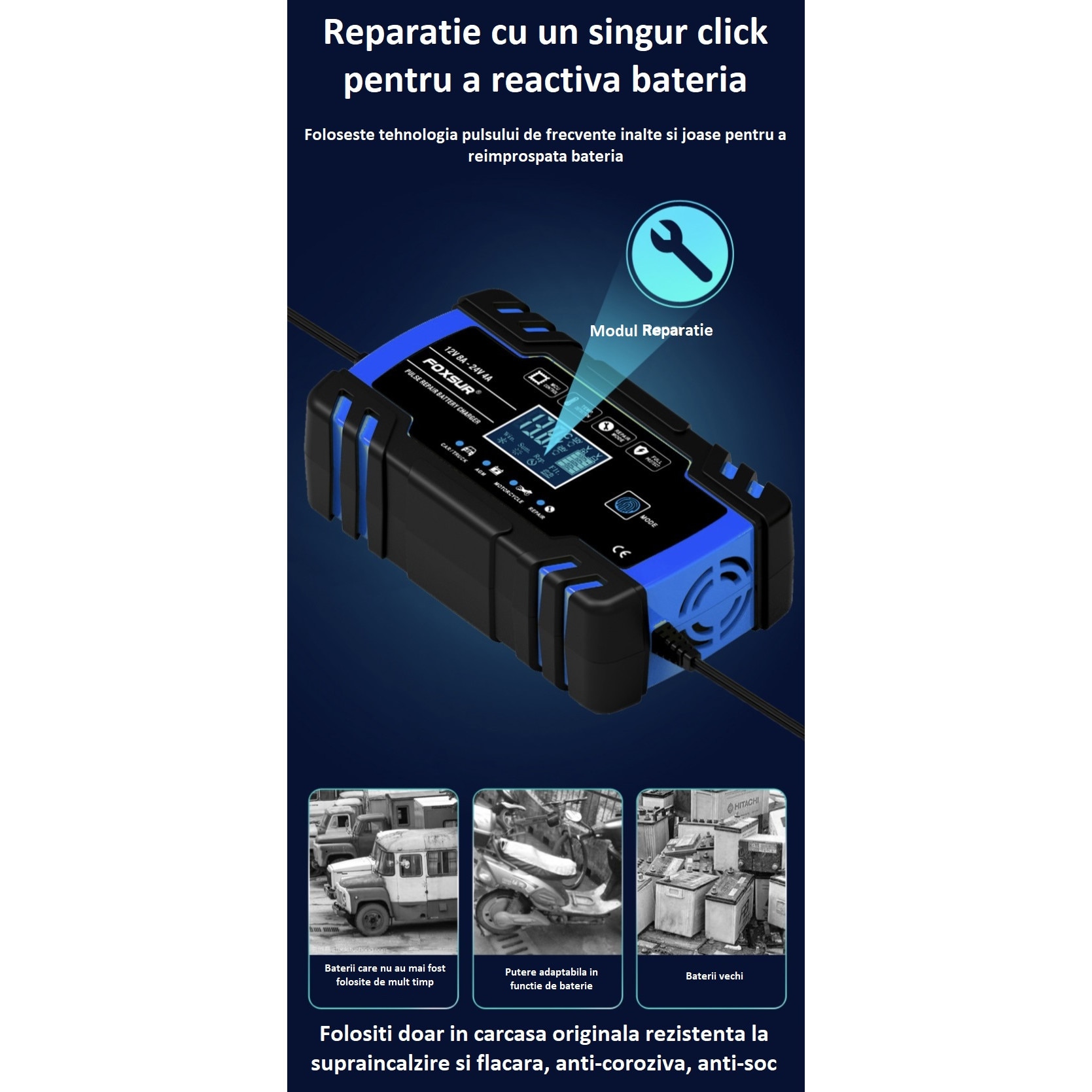 Redresor si incarcator digital Luxena, pentru baterii Auto, Moto si ...