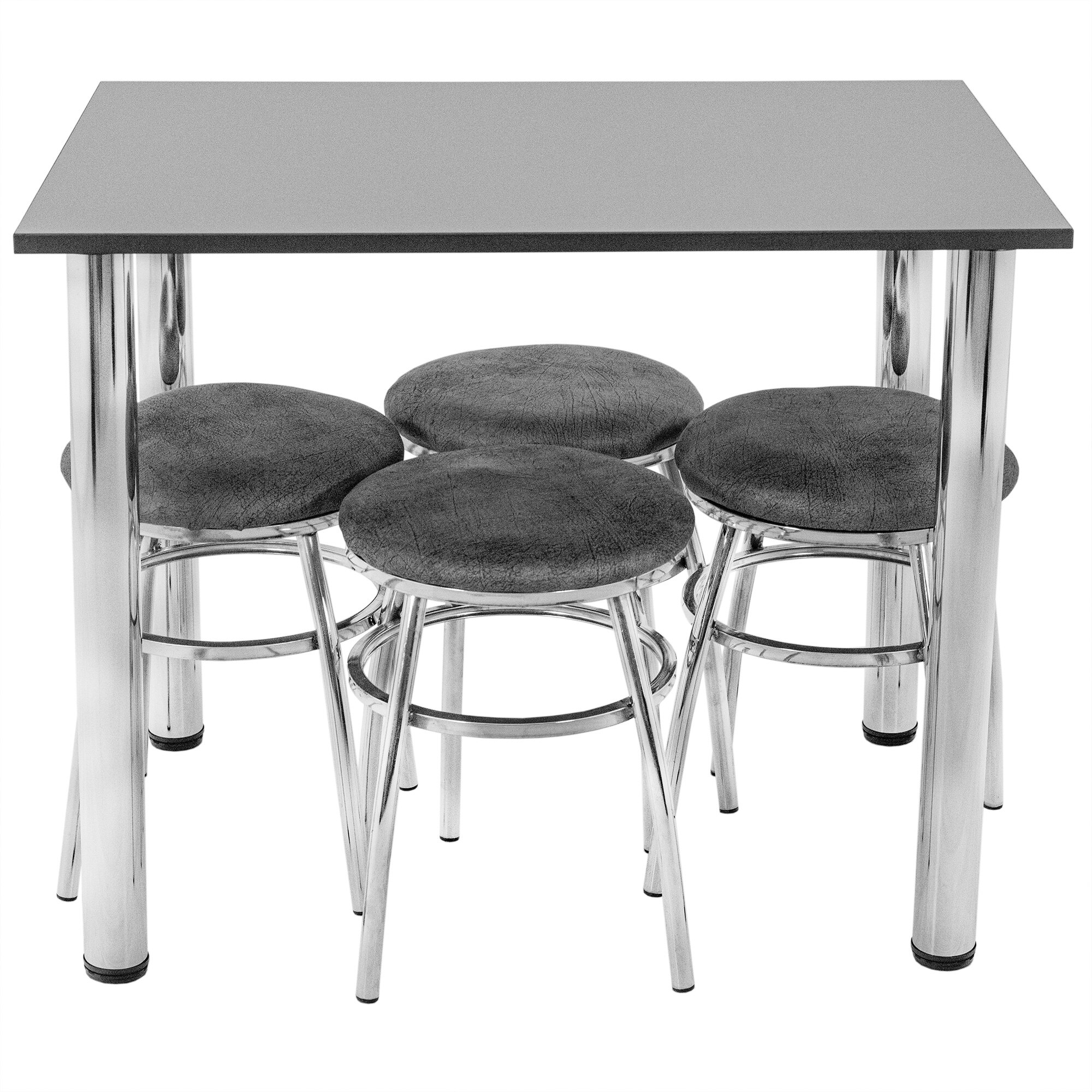 Set masa cu 4 scaune tip taburet Odesa, DENVER, cadru crom, stofa gri ...