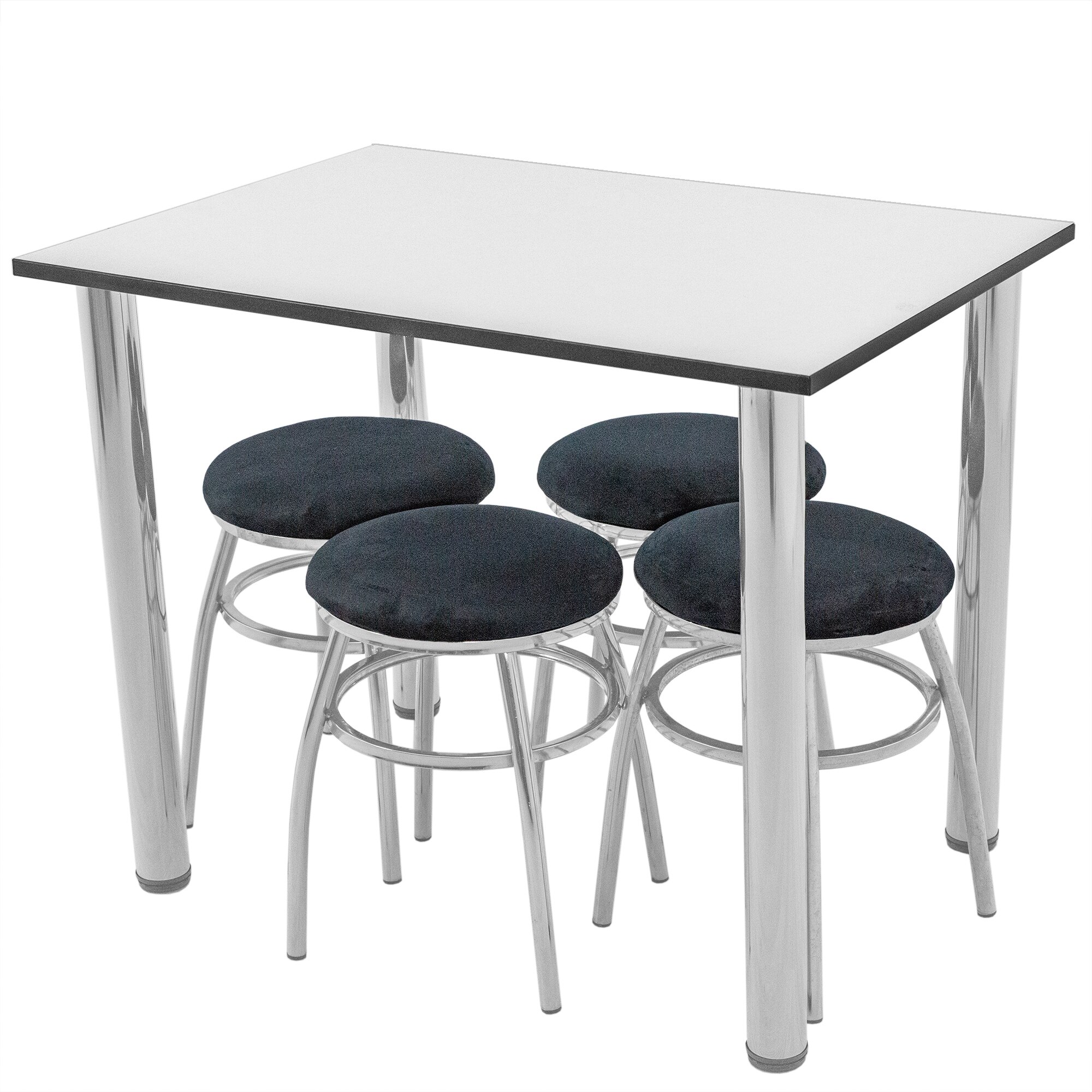 Set masa cu 4 scaune tip taburet Odesa, DENVER, cadru crom, stofa ...