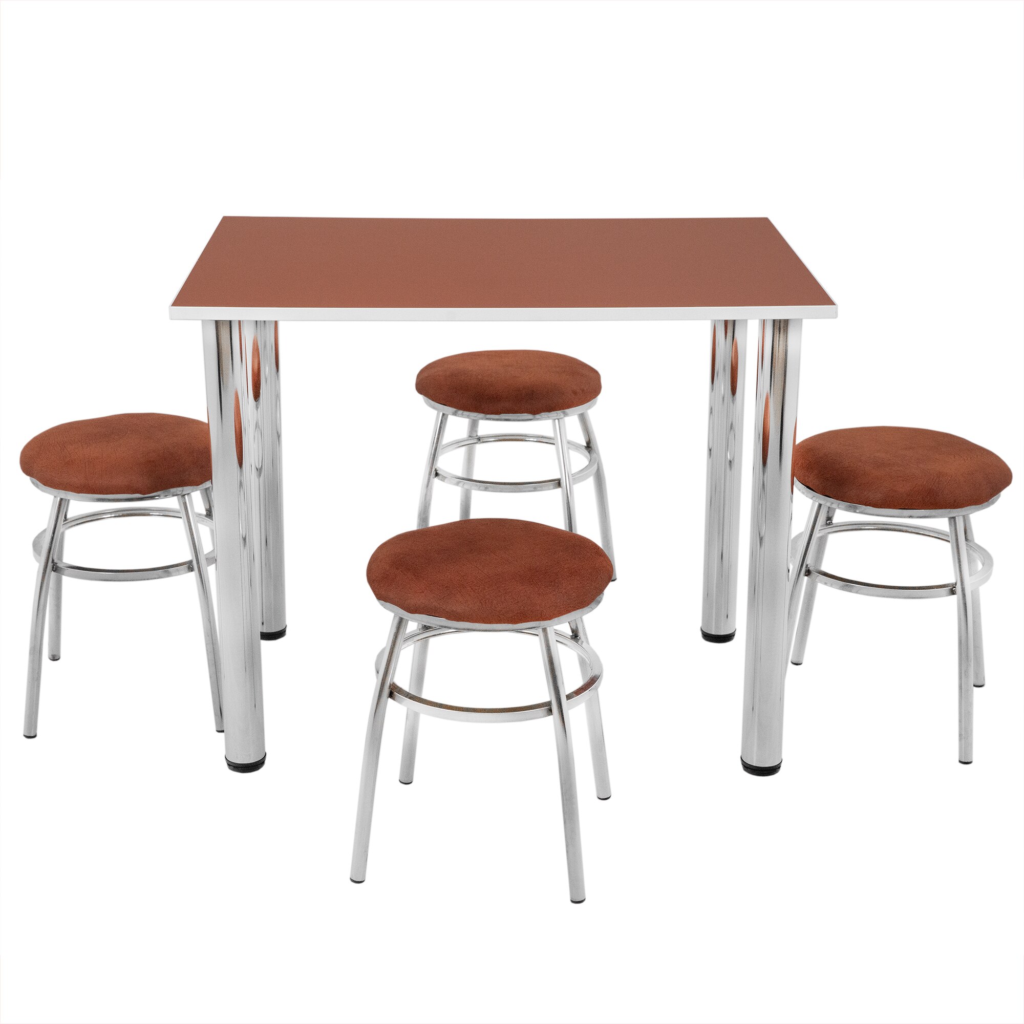 Set masa cu 4 scaune tip taburet Odesa, DENVER, cadru crom, stofa ...