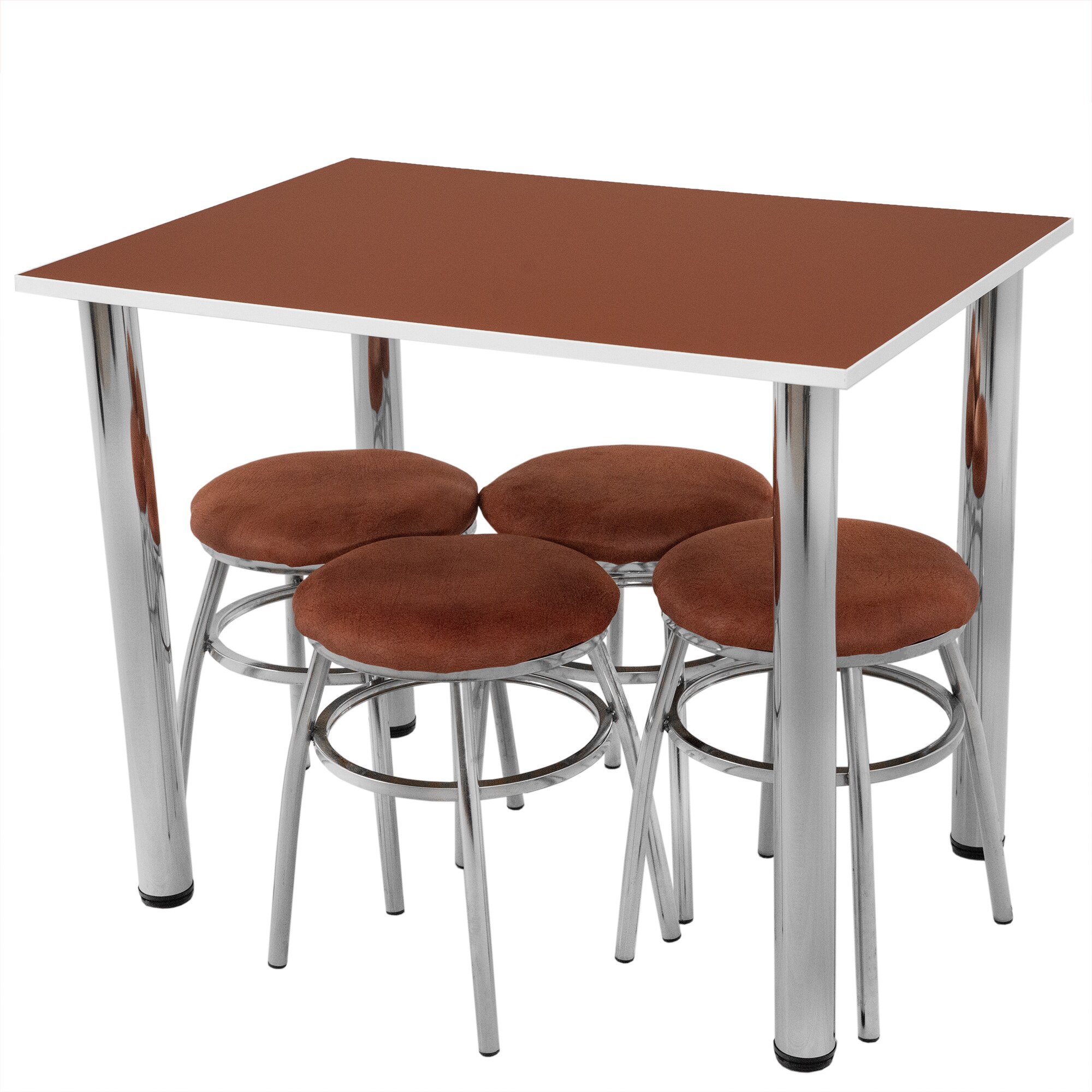 Set masa cu 4 scaune tip taburet Odesa, DENVER, cadru crom, stofa ...