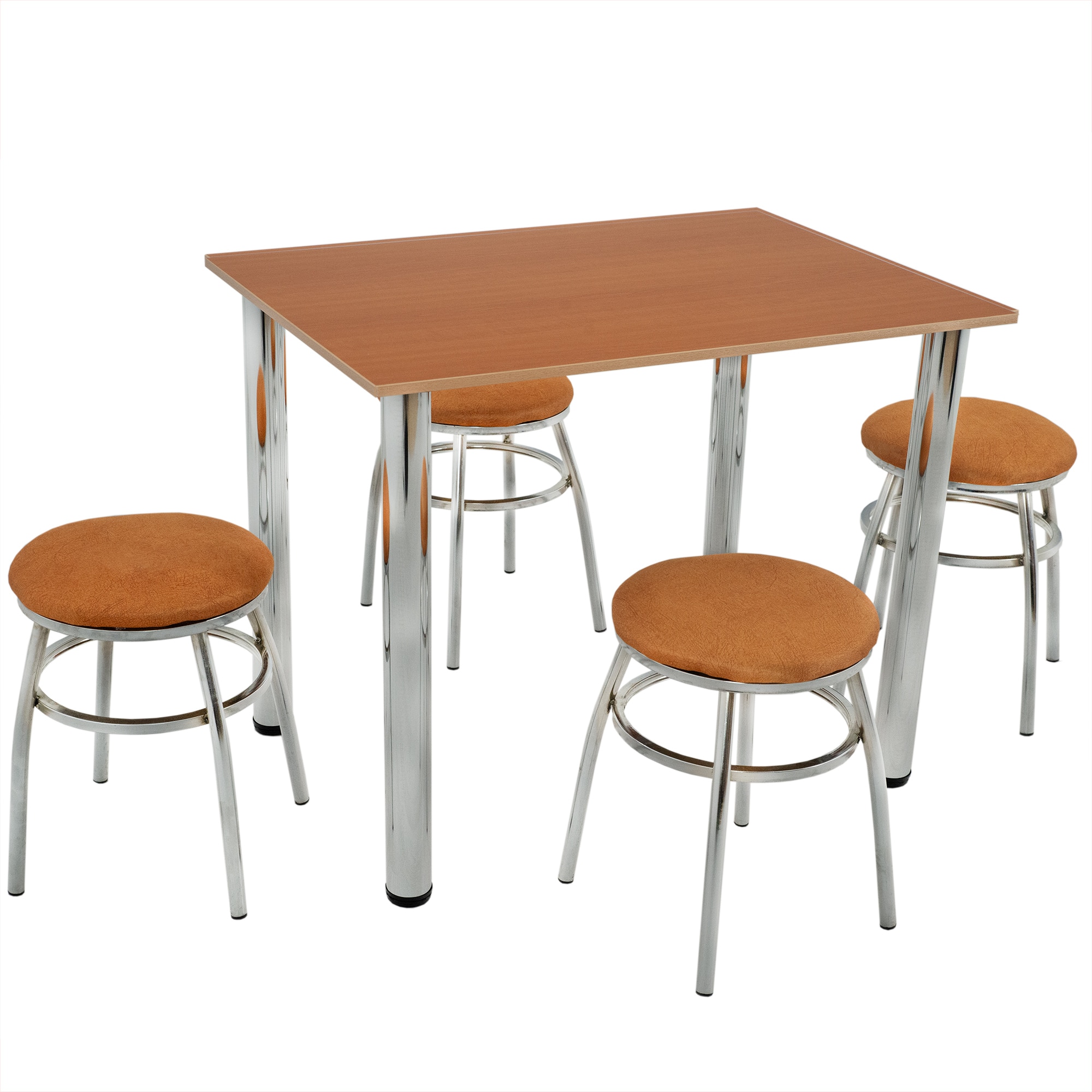 Set masa cu 4 scaune tip taburet Odesa, DENVER, cadru crom, stofa ...