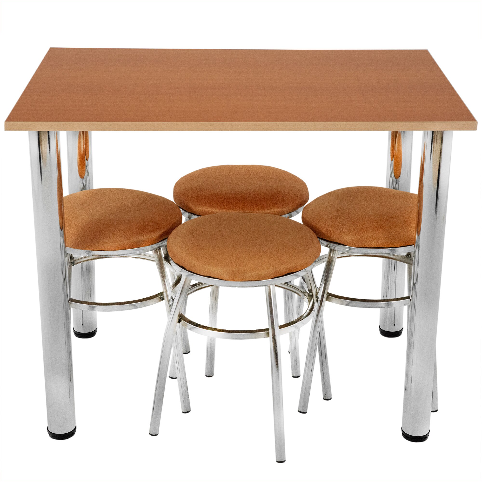 Set masa cu 4 scaune tip taburet Odesa, DENVER, cadru crom, stofa ...