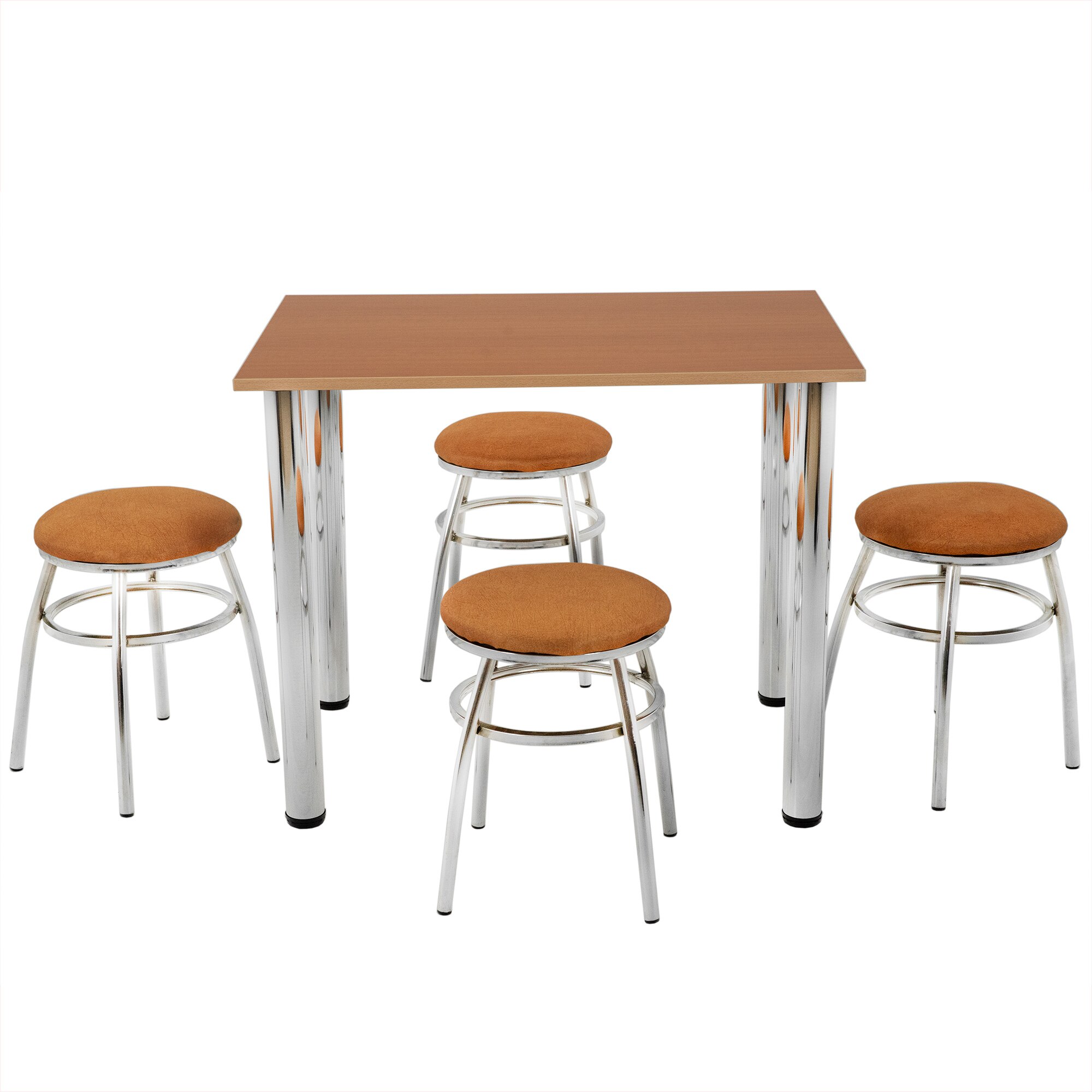 Set masa cu 4 scaune tip taburet Odesa, DENVER, cadru crom, stofa ...