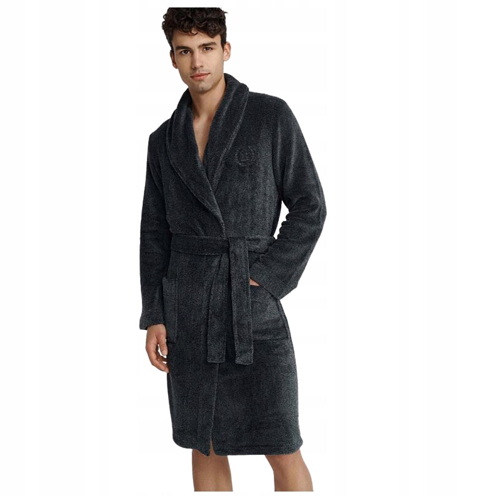 Halat de baie barbati, Henderson, Poliester, Gri, M - eMAG.ro