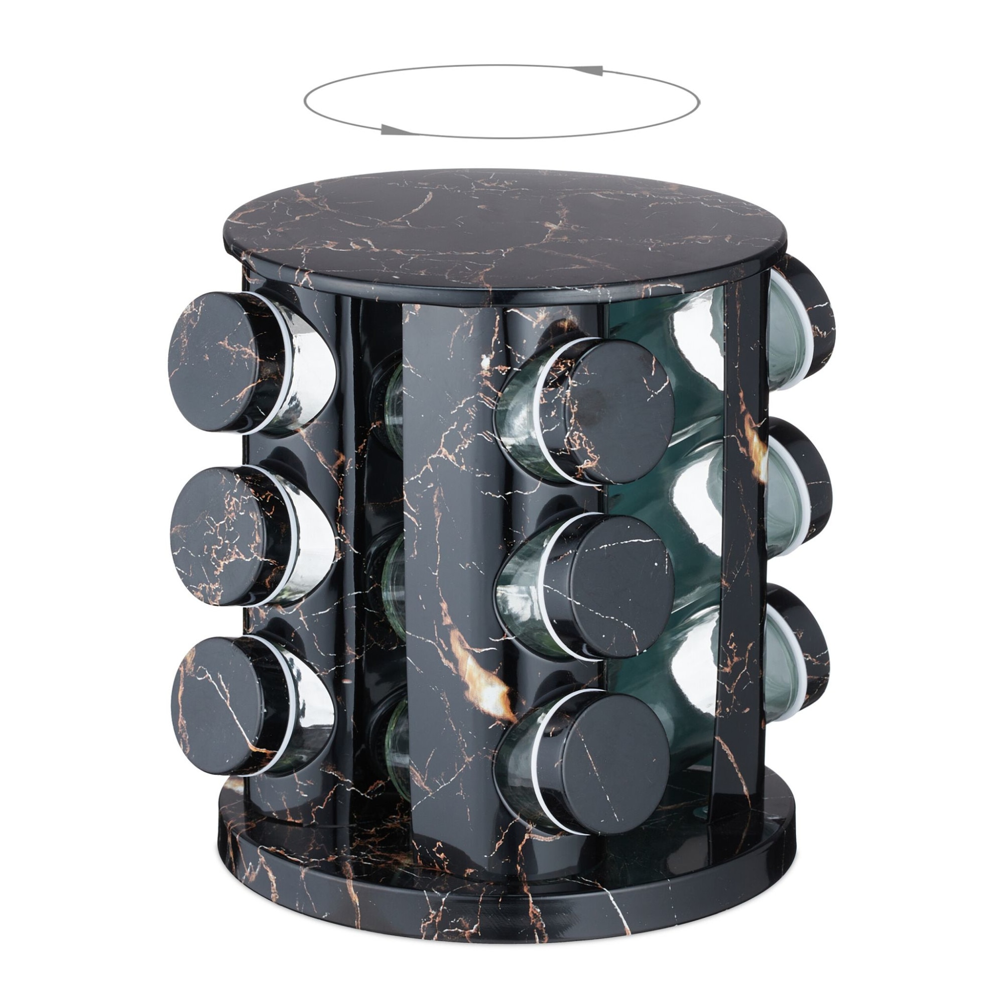 Set condimente cu 12 recipiente, suport rotativ, din otel inoxidabil ...