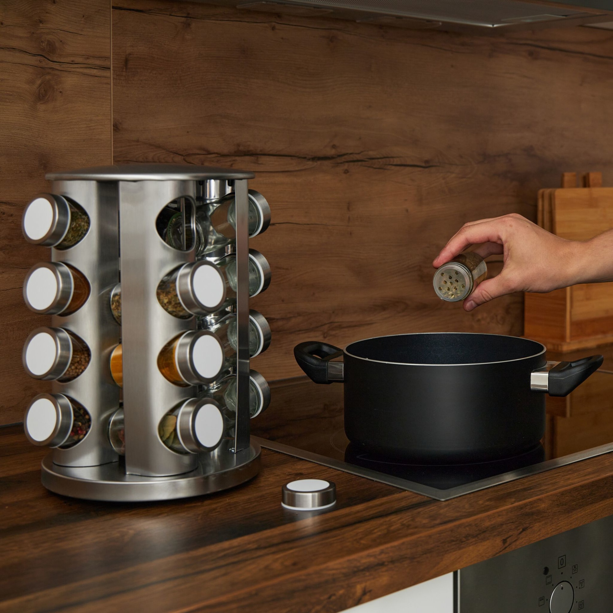 Set condimente 16 recipiente, suport rotativ, incluse etichetele ...