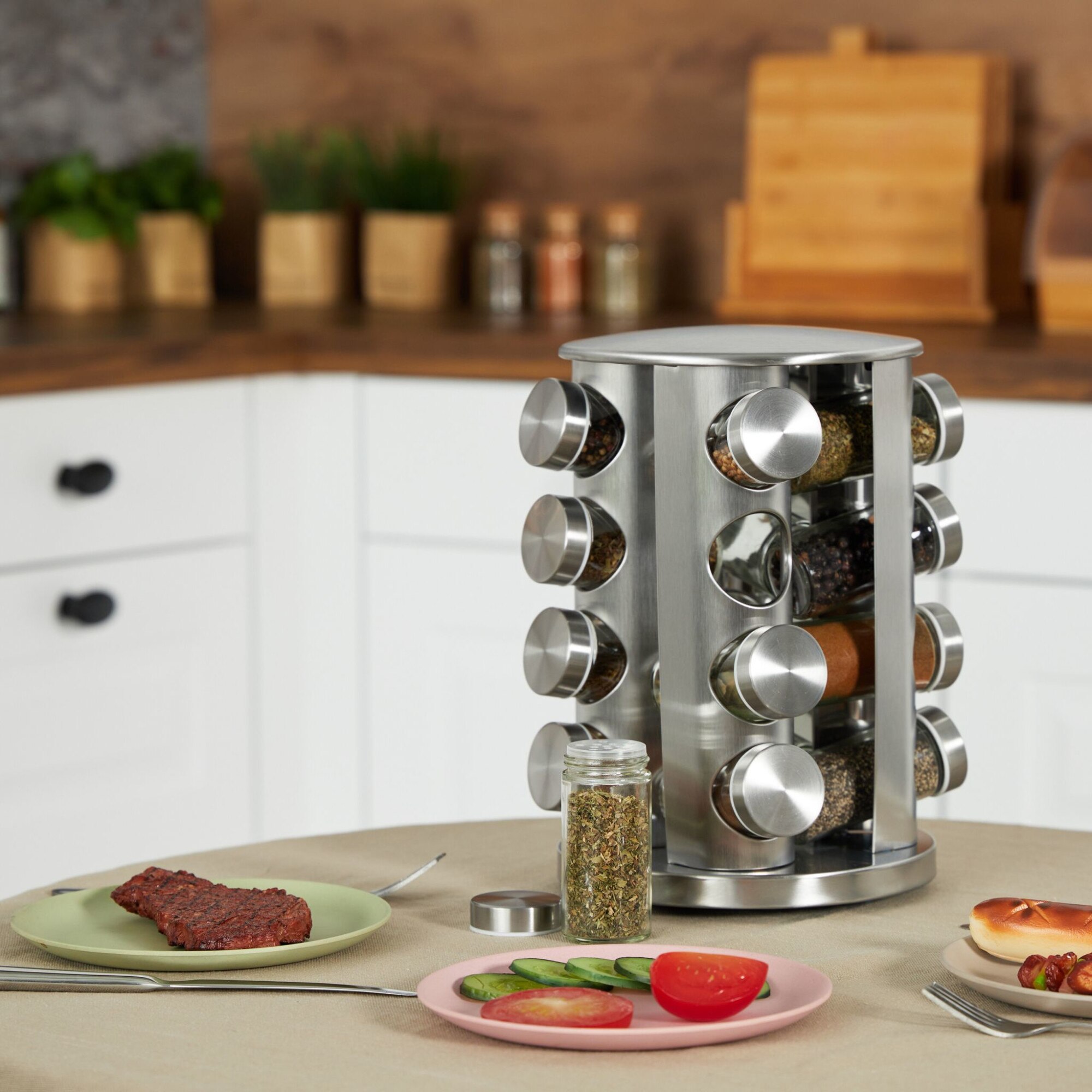 Set condimente 16 recipiente, suport rotativ, incluse etichetele ...