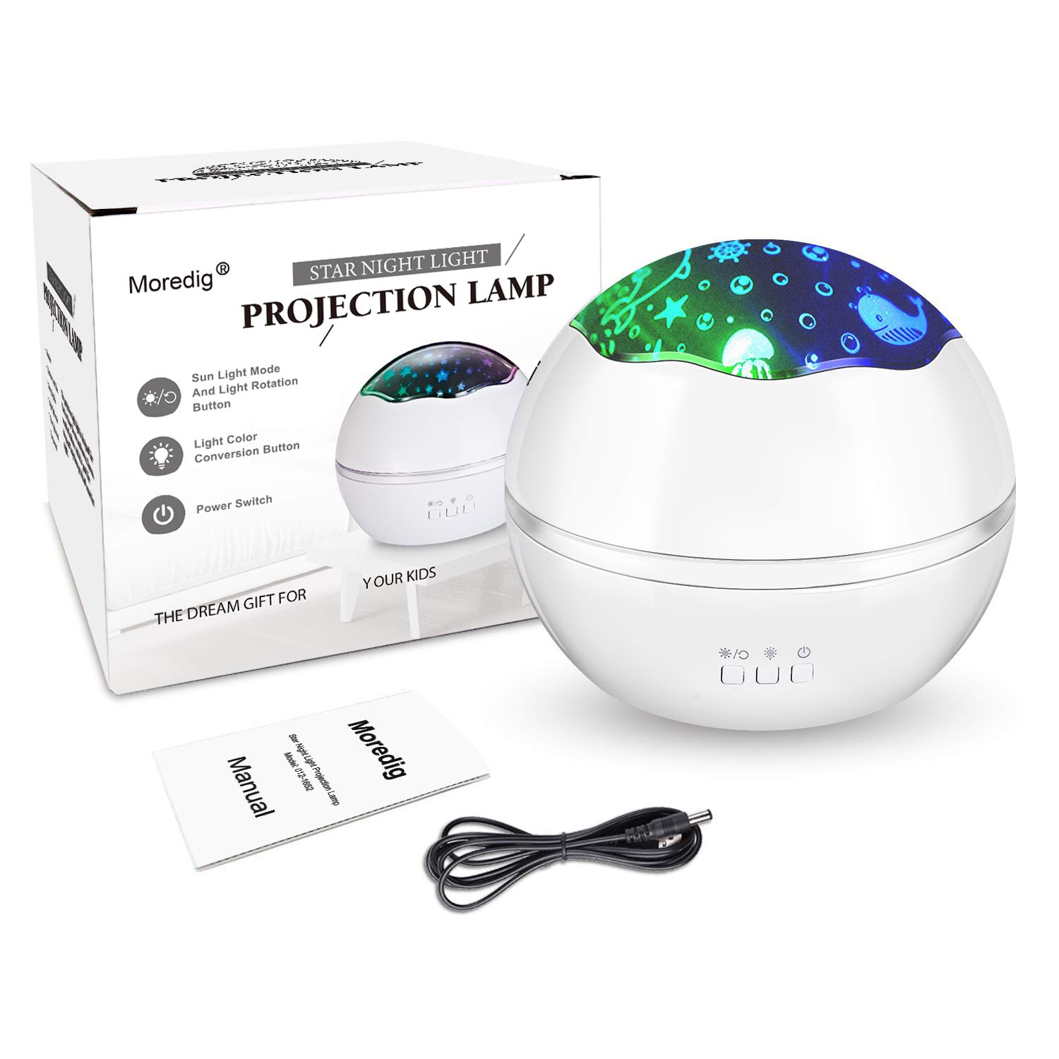 Lampa de veghe portabila pentru copii, cu proiector, 8 culori, lumina ...