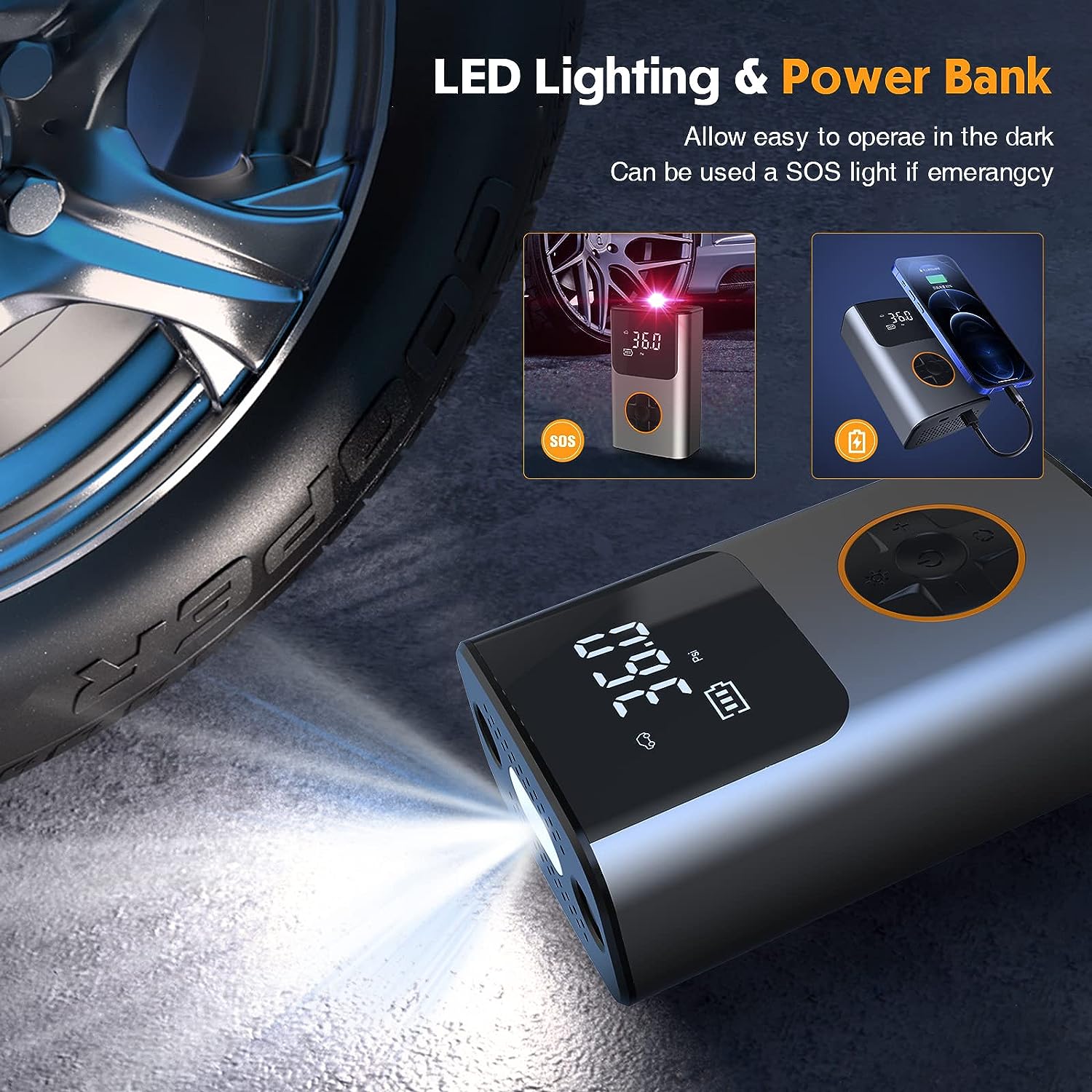 Compresor Auto portabil, Folixs®, Wireless, 4 Moduri de Lucru, 150 PSI ...