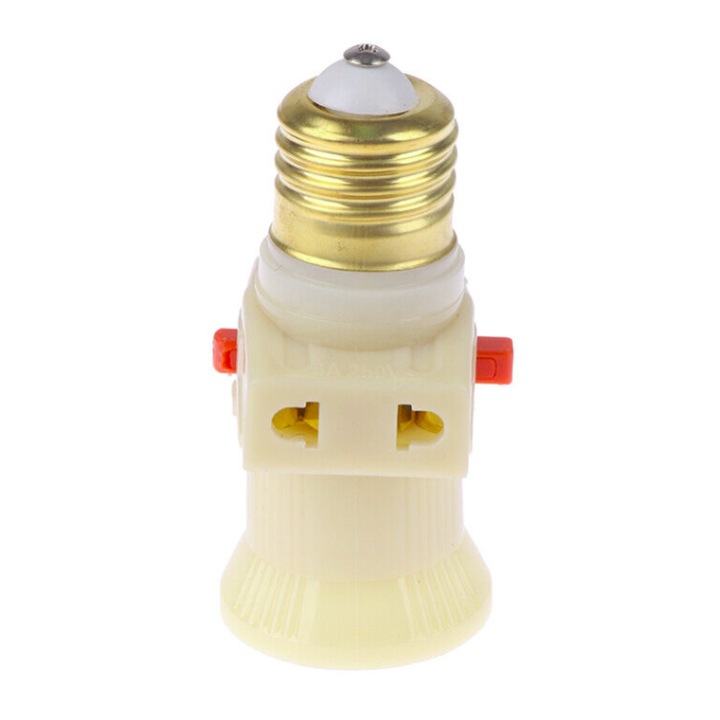 Dulie E27 cu 2 prize Euro C7 si buton On/Off, 4A, 60W, 220-250V ...