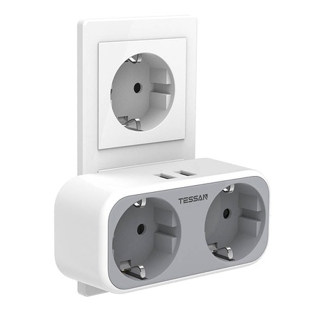 Priza de perete, Tessan, model TS-321-DE, 2 porturi AC si 2 porturi USB ...
