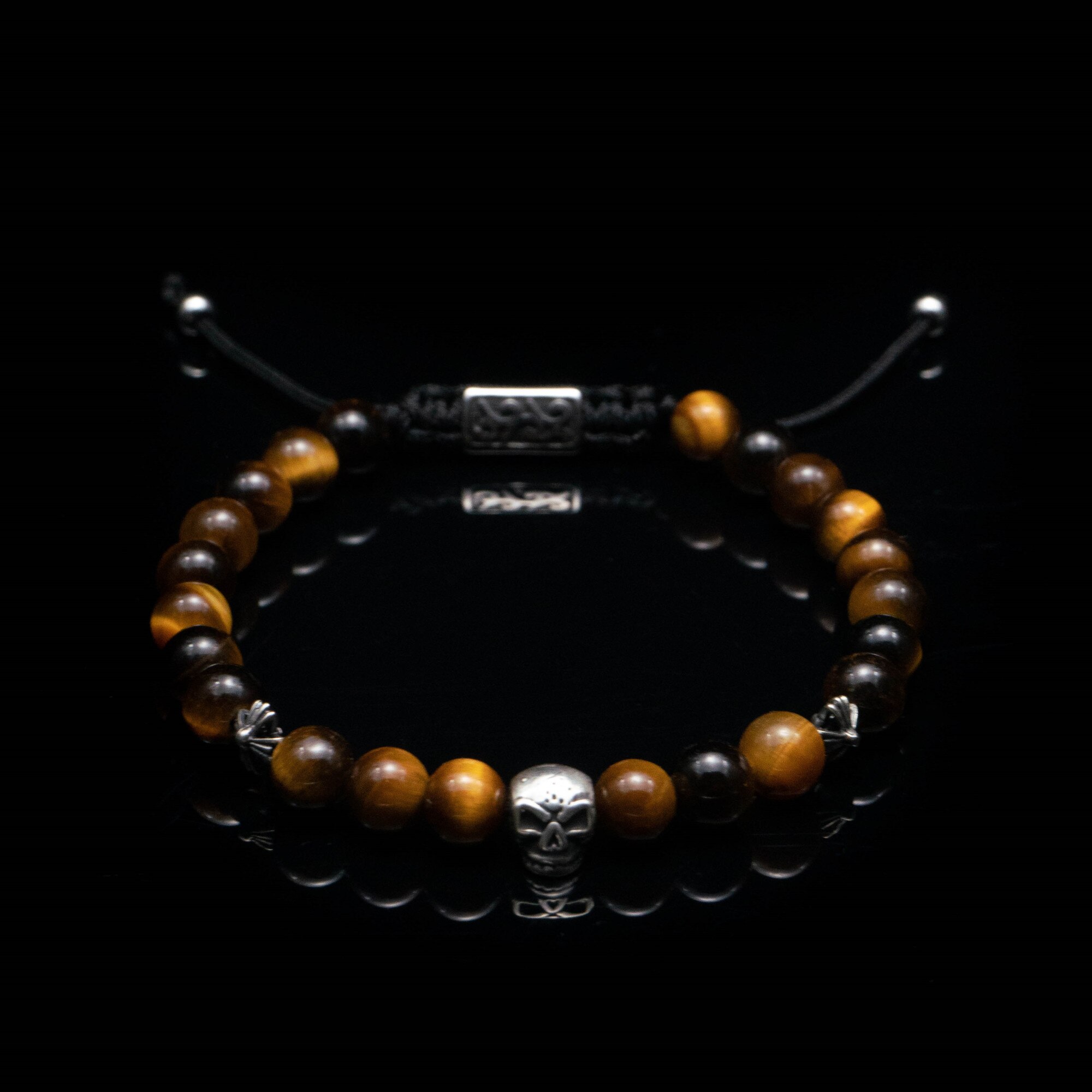 Bratara barbati argint skull si ochi de tigru handmade Dual Stax - eMAG.ro