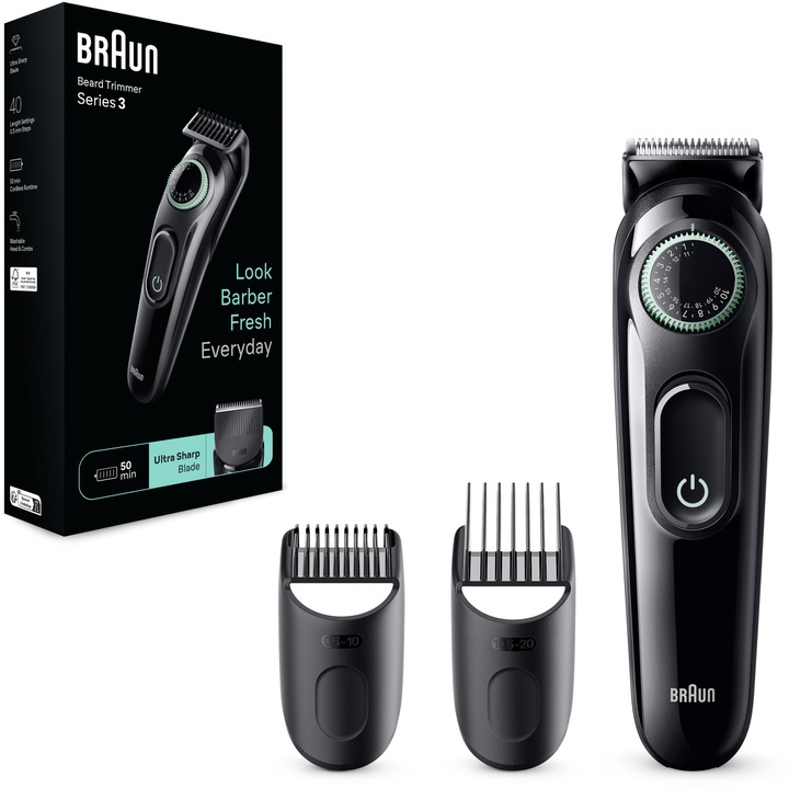 Aparat de tuns barba Braun Beard Trimmer BT3411, Wet&Dry, buton rotativ ...