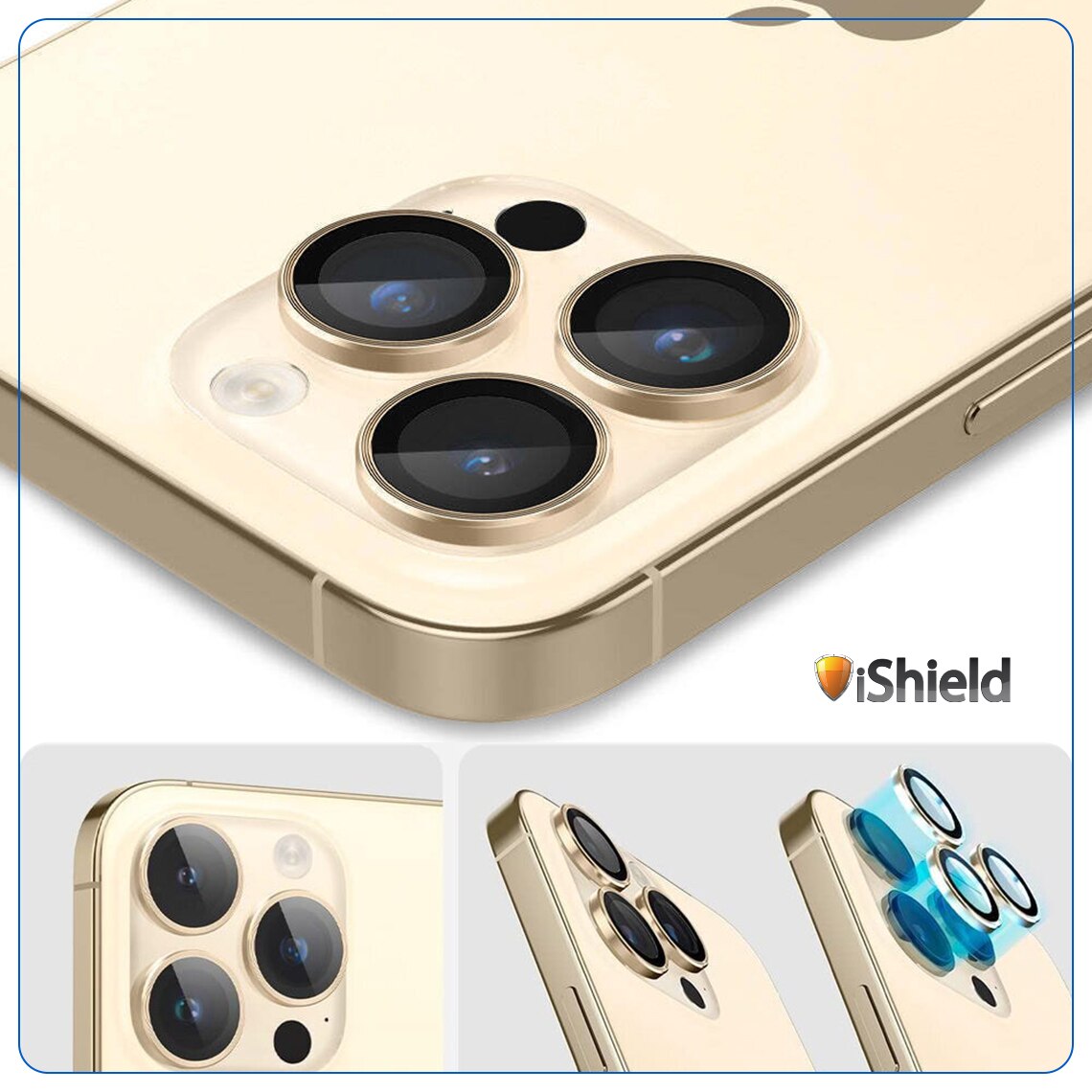 Фолиа iShield за лещи на камерата на iPhone 14 Pro, с метална рамка и стъкло с комплект за ...