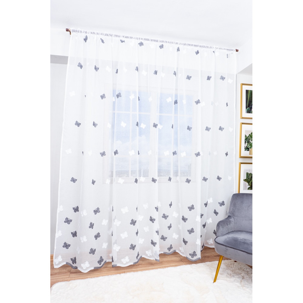 Perdea din In, Harnicuta, cu Fluturasi Gri 600x265cm cu Rejansa - eMAG.ro