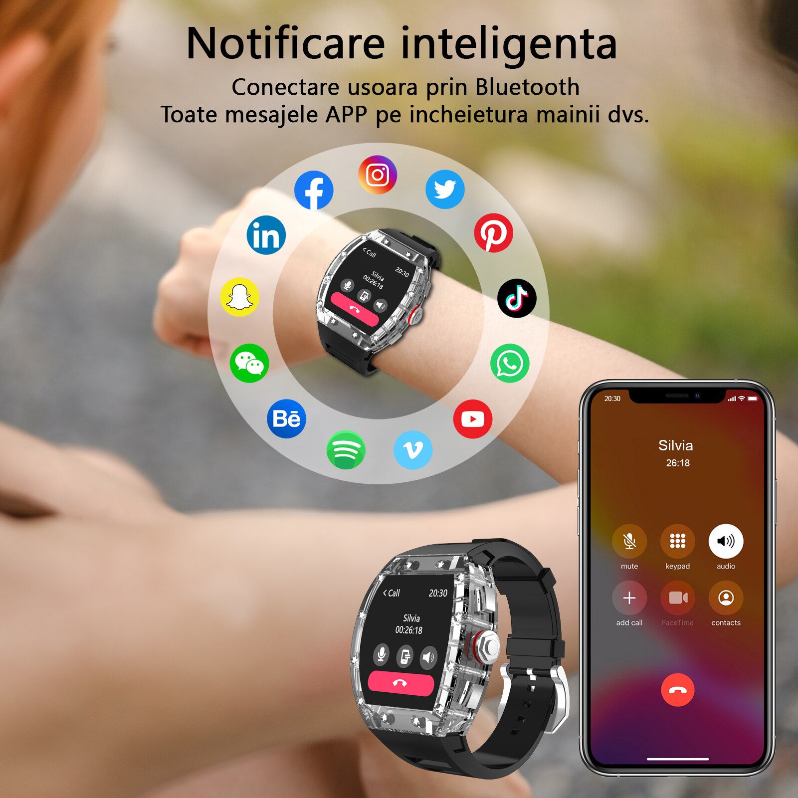 Ceas Smartwatch,1.86-inch HD Widescreen, Memorie 128 MB, Bluetooth ...