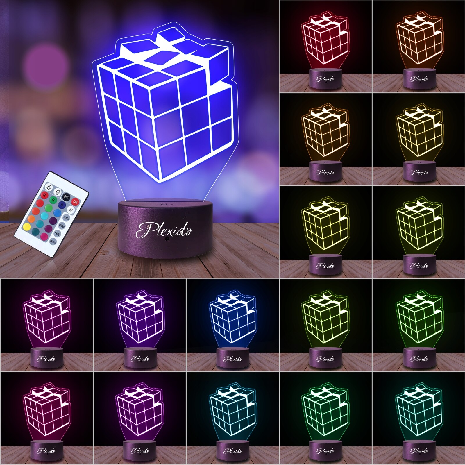 Lampa de masa 3D cu LED-uri, 16 culori, Rubik's Cube - eMAG.ro