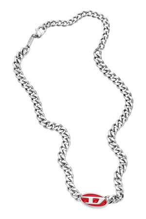 Diesel, Colier de otel inoxidabil cu logo, Rosu, Argintiu - eMAG.ro