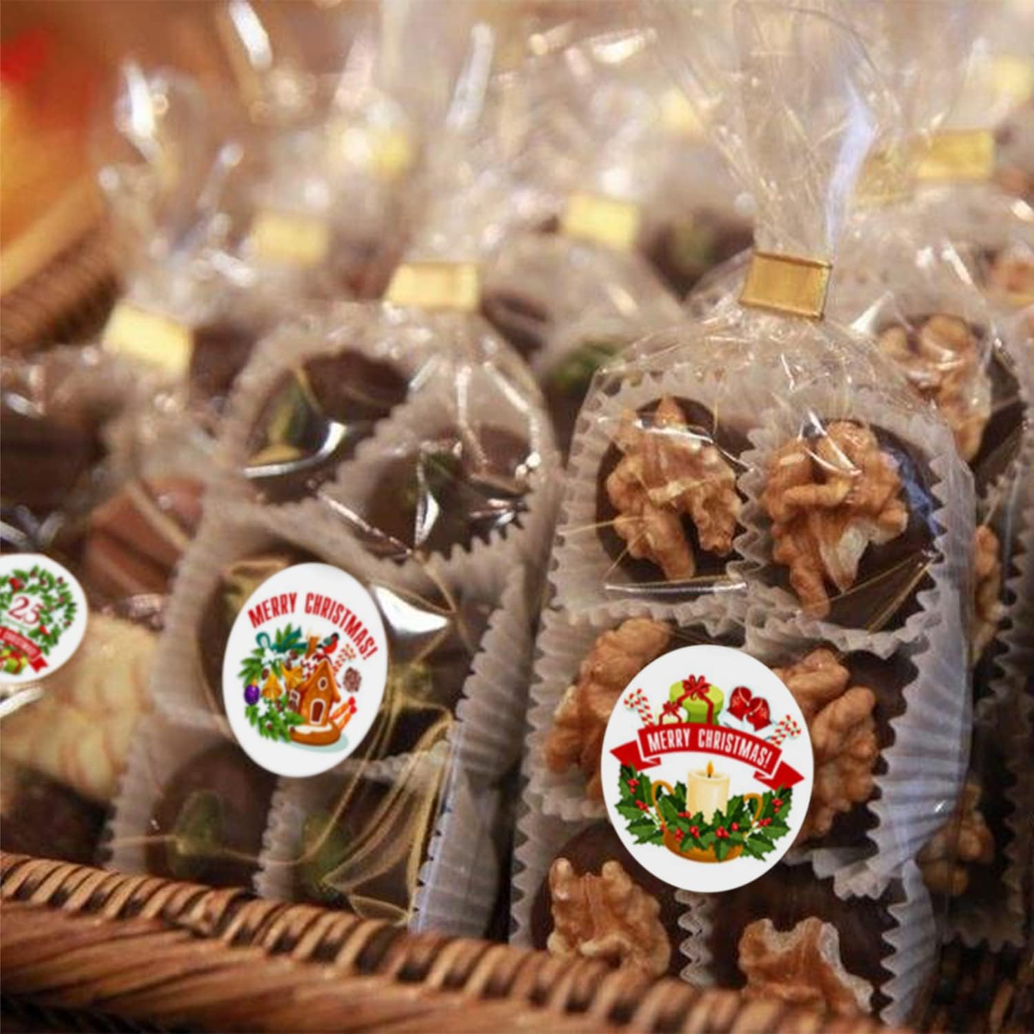 Set 500 etichete autoadezive, 2.5cm, Eticheta decorativa de Craciun, potrivite pentru borcane de ...