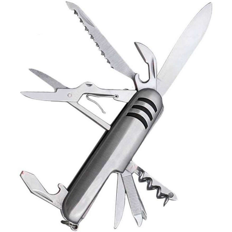 Briceag Multifunctional, Kit supravietuire 15 functii, Argintiu, 11 cm ...