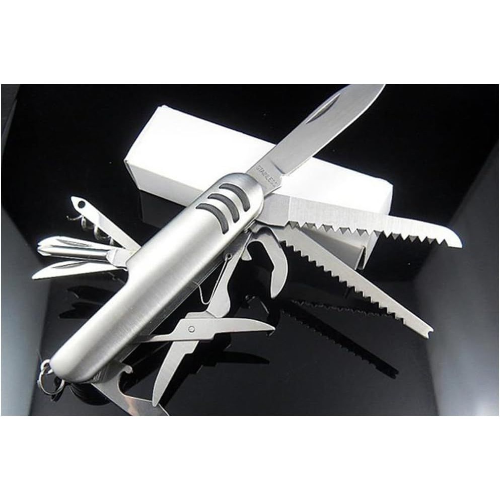 Briceag Multifunctional, Kit supravietuire 15 functii, Argintiu, 11 cm ...