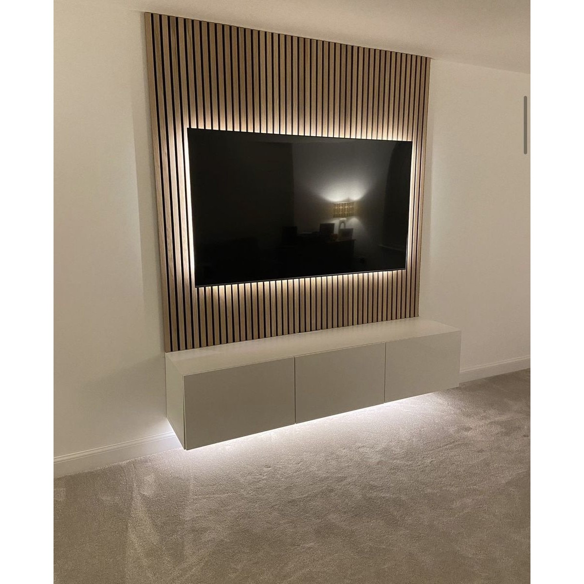 Set 3 bucati Riflaj decorativ PREMIUM de tip Panou Acoustic, Stejar Natur Saragossa, MDF, 260x40 ...