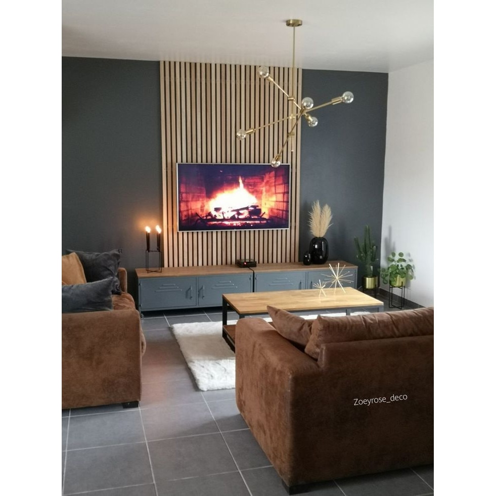 Set 3 bucati Riflaj decorativ PREMIUM de tip Panou Acoustic, Stejar Natur Saragossa, MDF, 260x40 ...