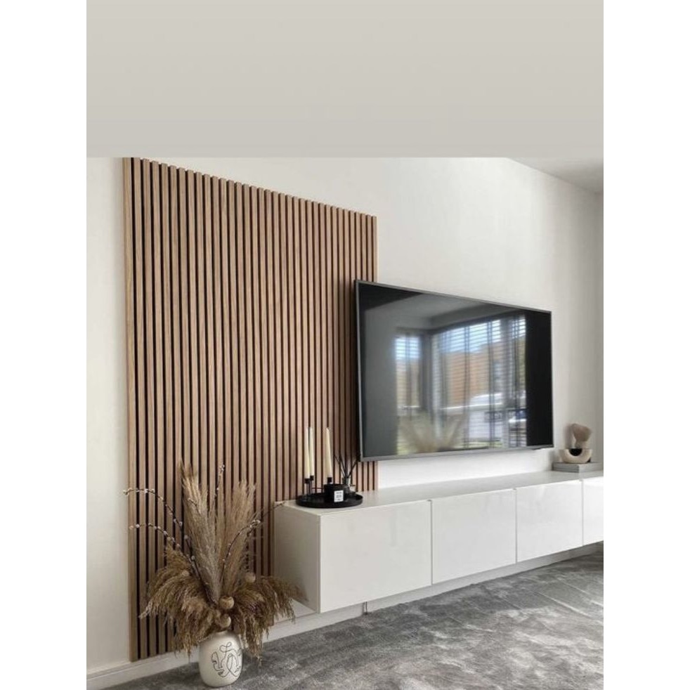 Set 3 bucati Riflaj decorativ PREMIUM de tip Panou Acoustic, Stejar Natur Saragossa, MDF, 260x40 ...