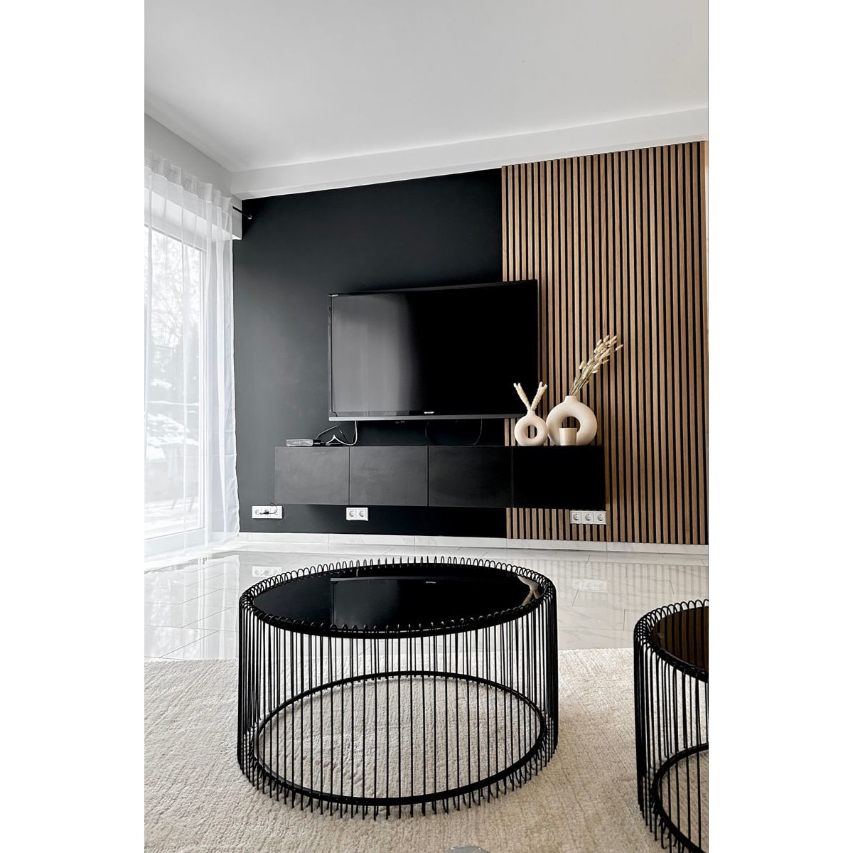 Set 3 bucati Riflaj decorativ PREMIUM de tip Panou Acoustic, Stejar Natur Saragossa, MDF, 260x40 ...