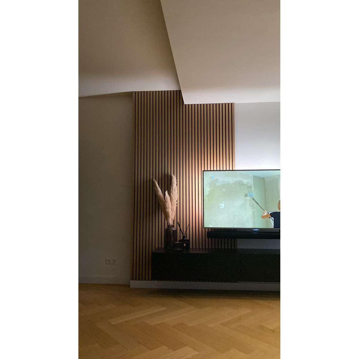 Set 3 bucati Riflaj decorativ PREMIUM de tip Panou Acoustic, Stejar Natur Saragossa, MDF, 260x40 ...