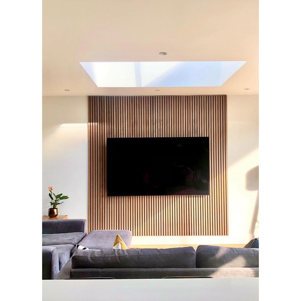 Set 3 bucati Riflaj decorativ PREMIUM de tip Panou Acoustic, Stejar Natur Saragossa, MDF, 260x40 ...