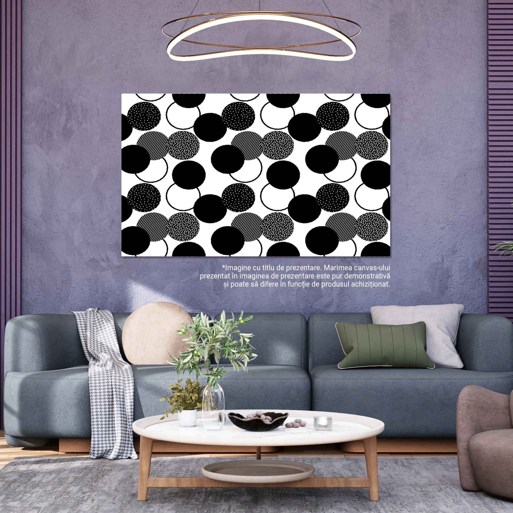 Tablou canvas cu buline, dungi, puncte, cerc, geometric, abstract, alb ...