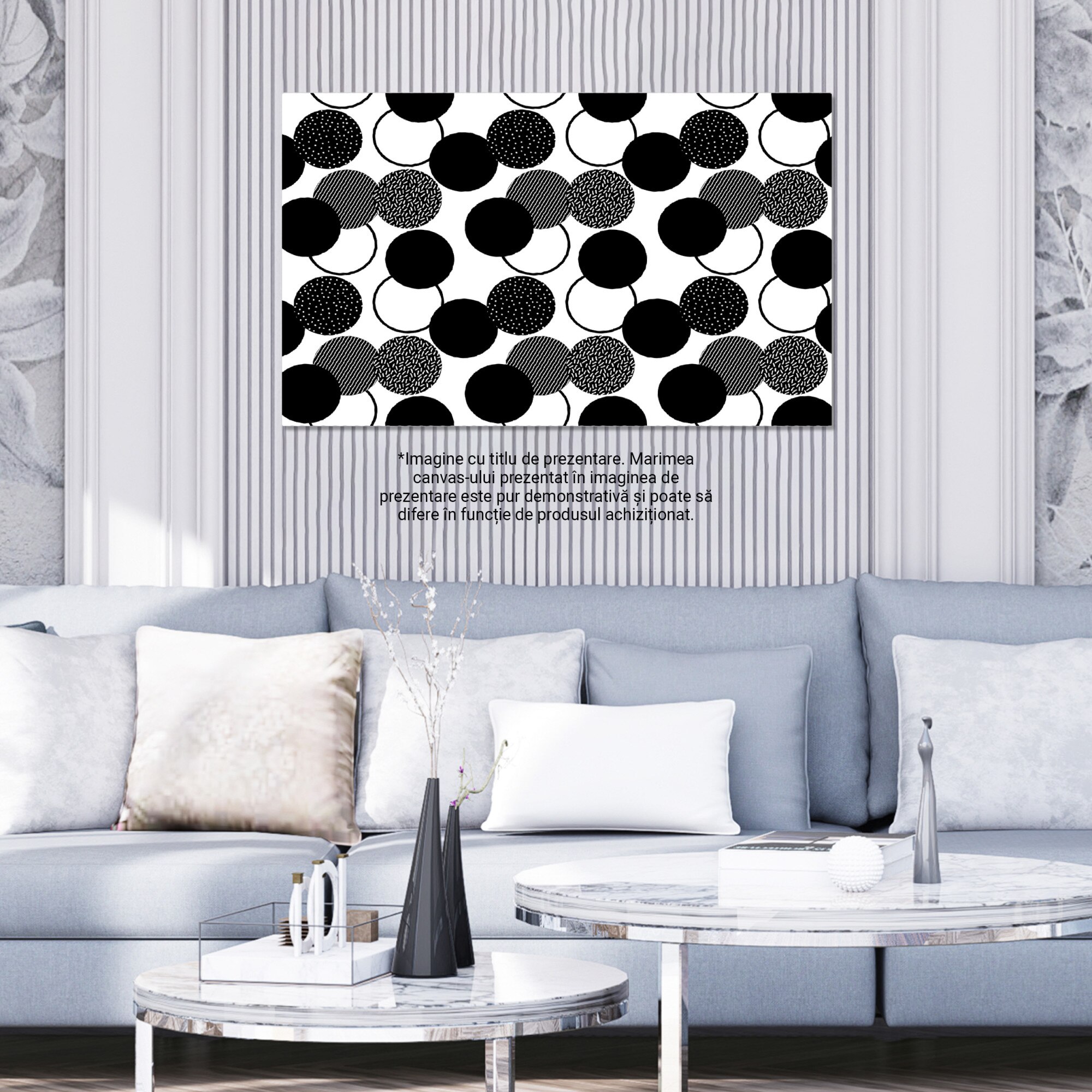 Tablou canvas cu buline, dungi, puncte, cerc, geometric, abstract, alb ...