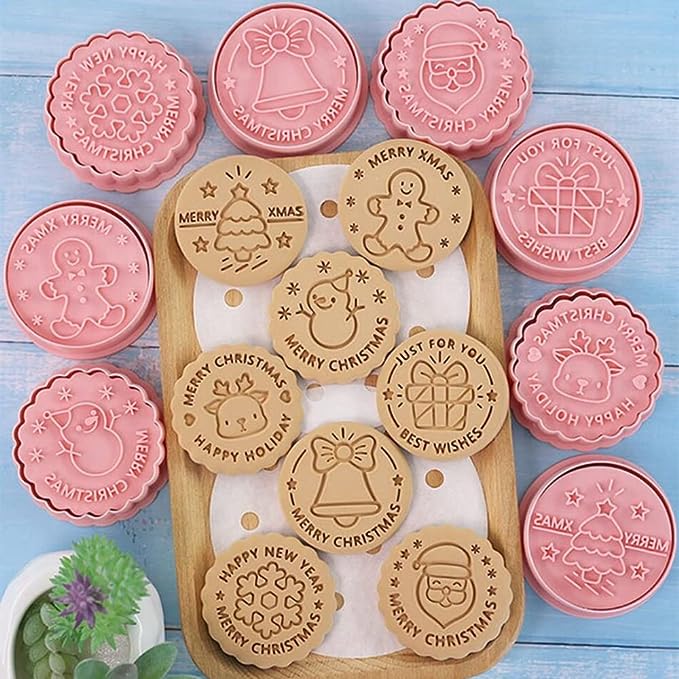 Set 8 forme rotunde pentru prajituri de Craciun, Sunmostar, Plastic ...