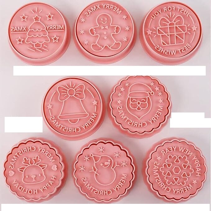 Set 8 forme rotunde pentru prajituri de Craciun, Sunmostar, Plastic ...