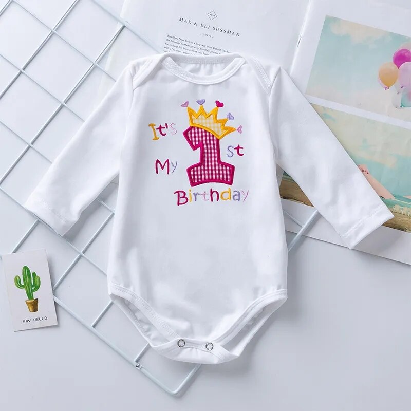 Body aniversar fetita 1 an "Prima zi de nastere", alb cu maneca lunga ...