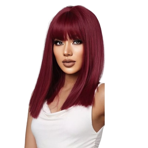 Peruca medie, Visiniu / Burgundy, Animis Beauty ®, fibra sintetica cu ...