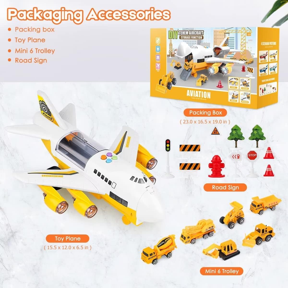 Set Avion Interactiv de Jucarie cu 6 Vehicule si Semne de Circulatie ...