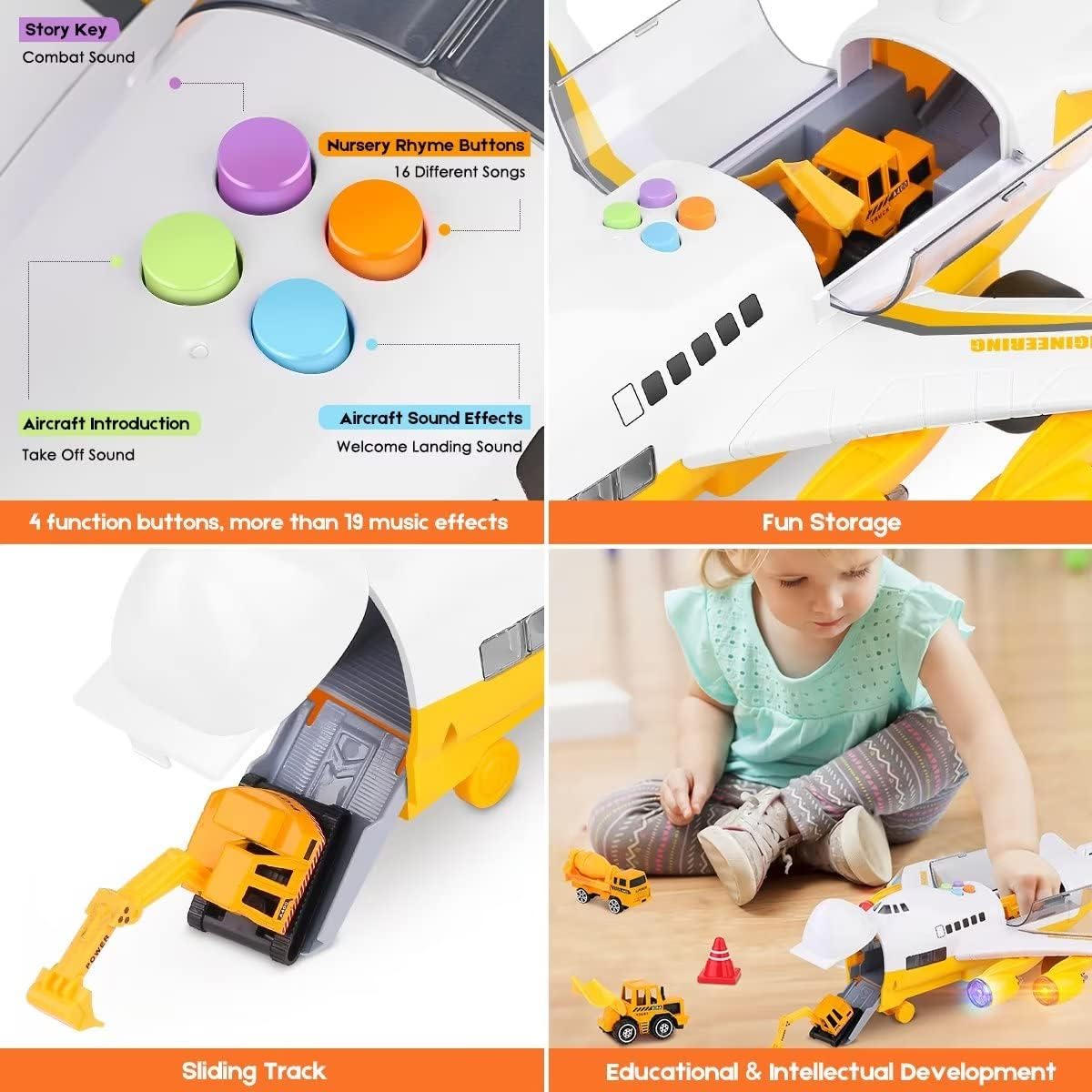 Set Avion Interactiv de Jucarie cu 6 Vehicule si Semne de Circulatie ...