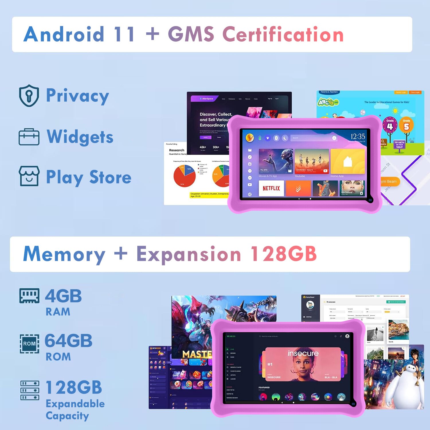 Tableta pentru copii, Android 11 de 7 inch, LULUGTI, tableta cu control ...