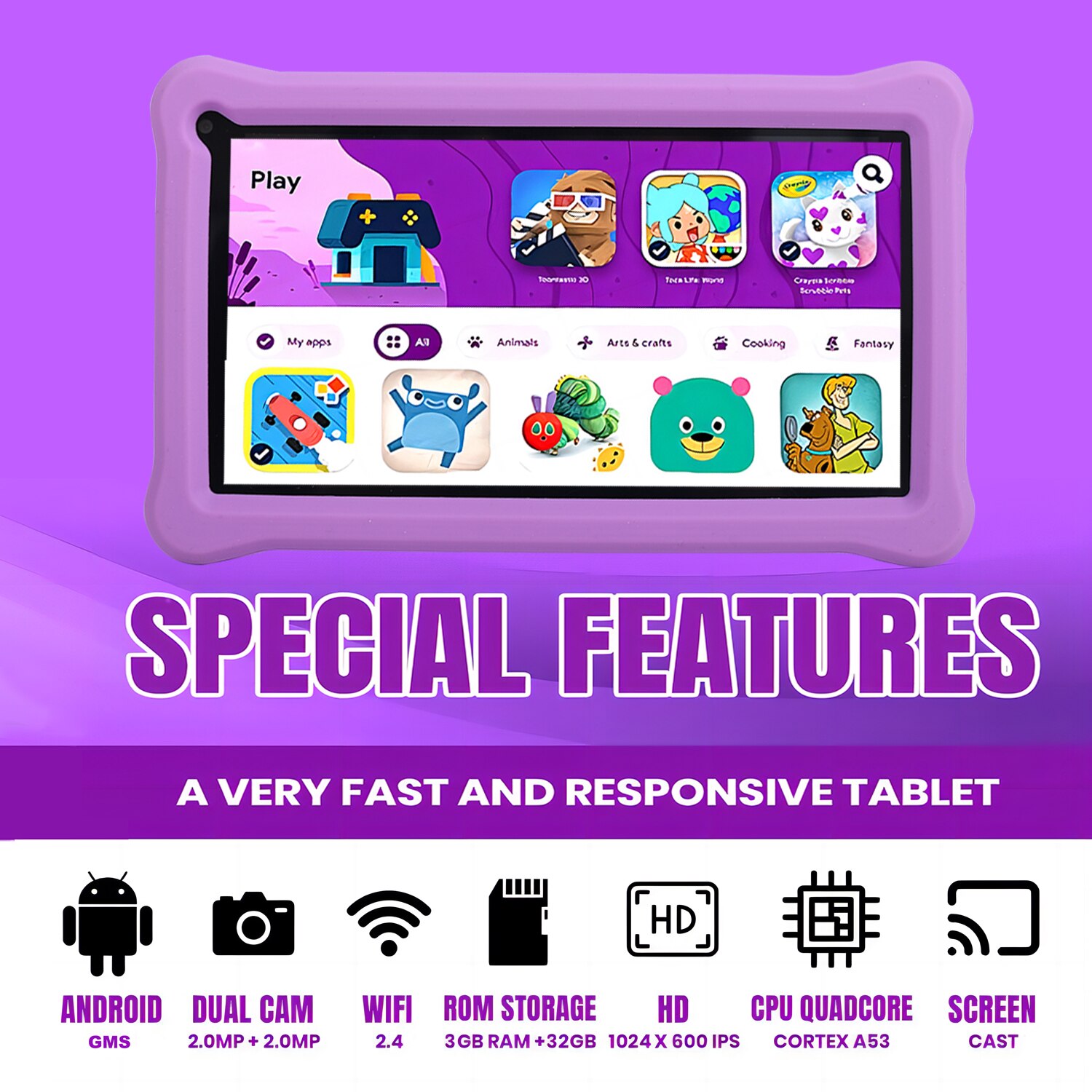 Tableta pentru copii, Android 11 de 7 inch, LULUGTI, tableta cu control ...